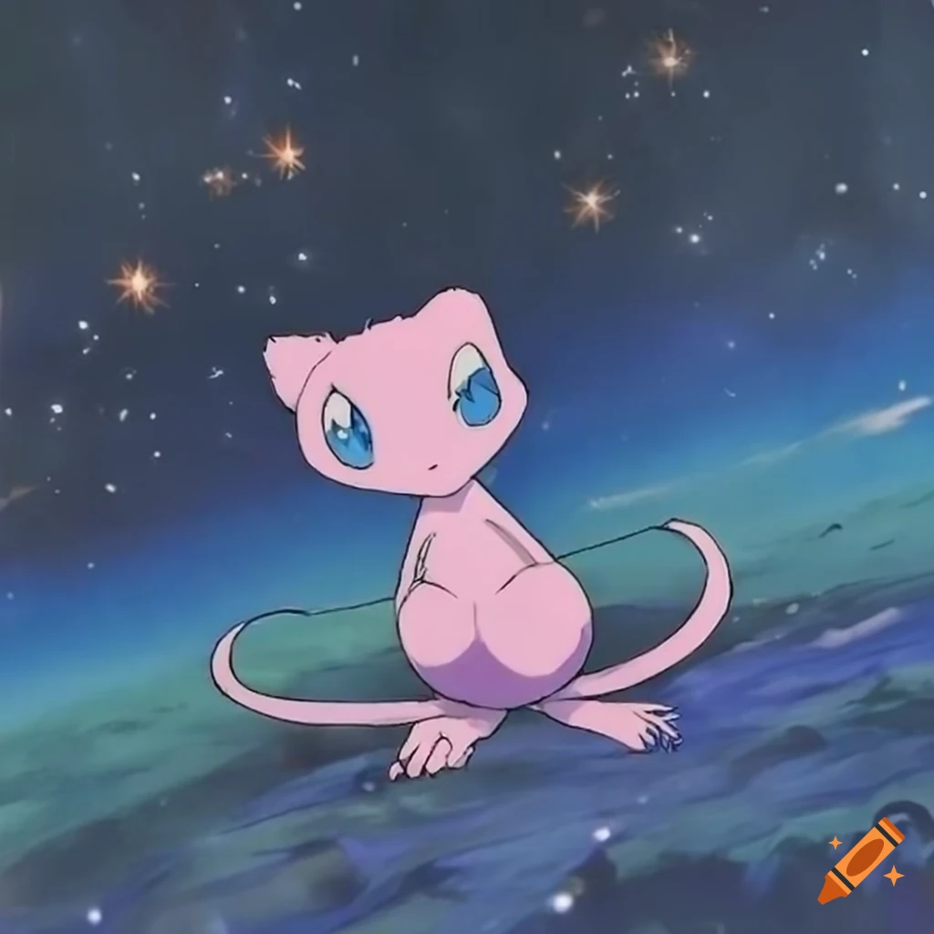 Mew under starry sky in Studio Ghibli style on Craiyon