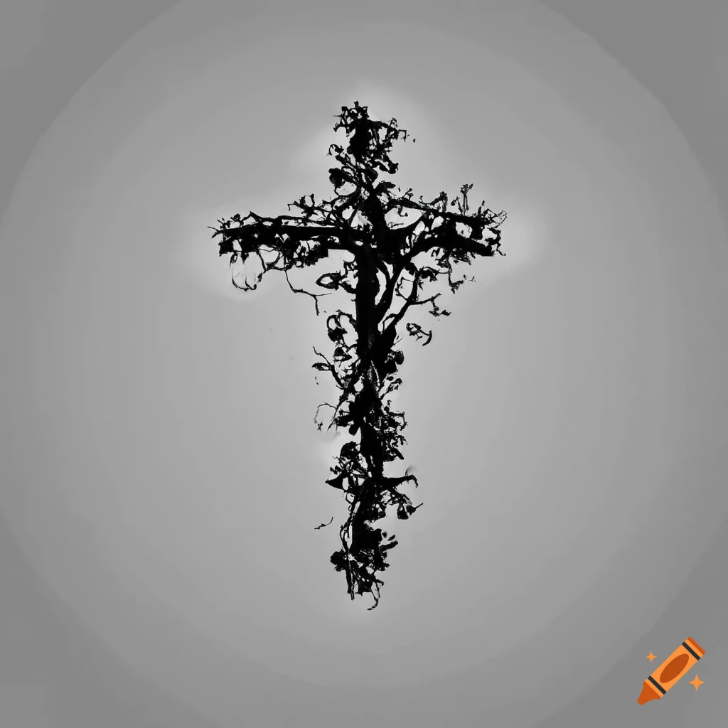 Black cross made of tree branches on Craiyon