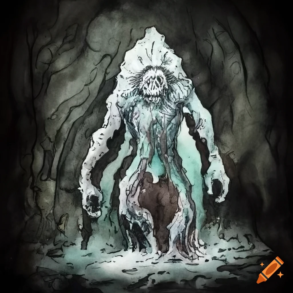 Dark horror elemental shambler illustration in watercolor and india ink ...