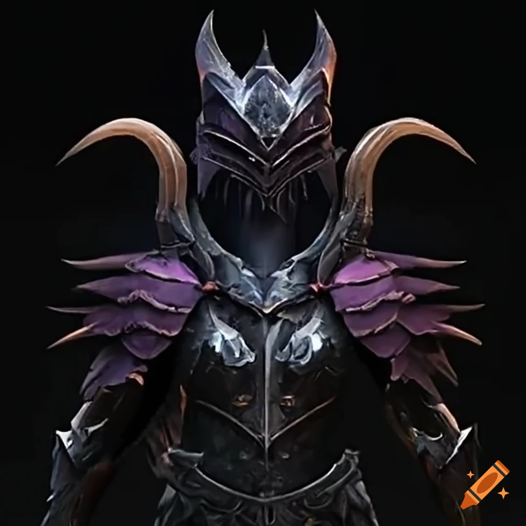 Elegant mythic raven magic armor from the front view on Craiyon