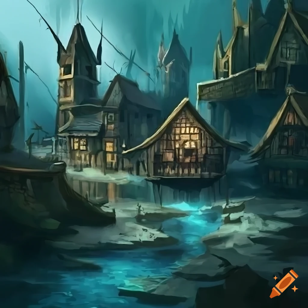 Dungeons and dragons village along rivers on Craiyon Dungeons and dragons village along rivers on Craiyon