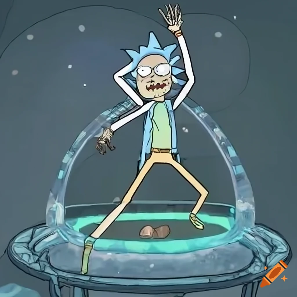 Skeleton of rick from rick and morty doing a handstand on a crystal ...