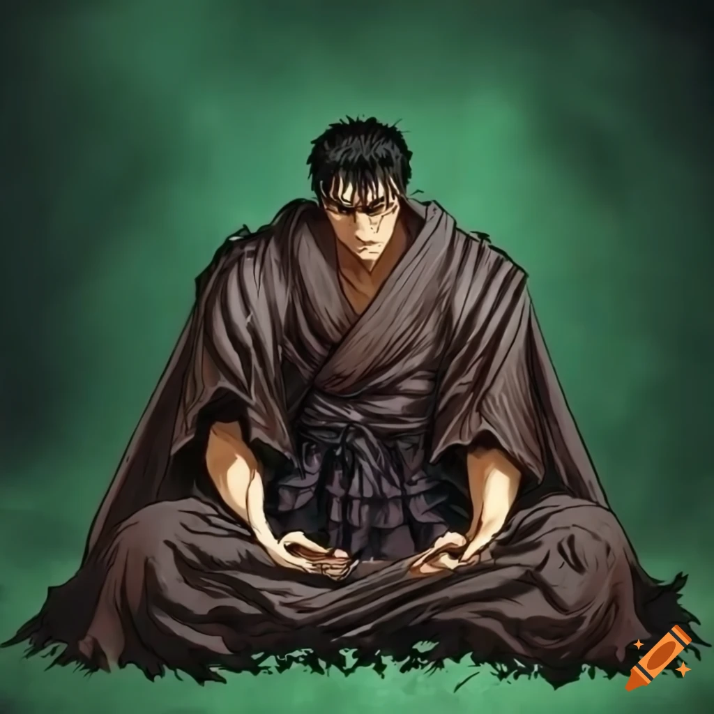 Guts from berserk meditating in traditional samurai robes on Craiyon