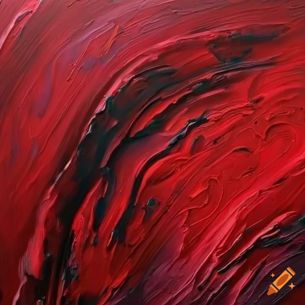 Artist creating vibrant textured red canvas painting on Craiyon