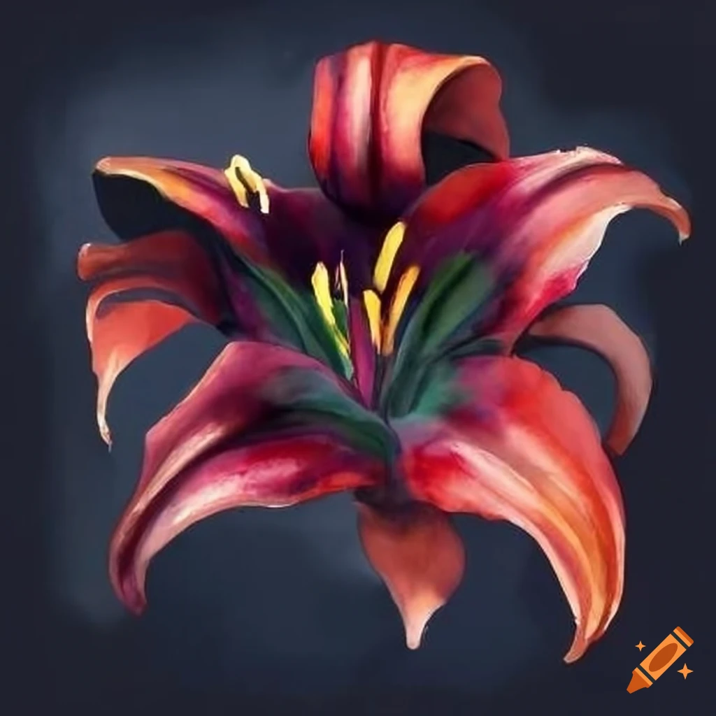 Black lily shaped like a heart on Craiyon