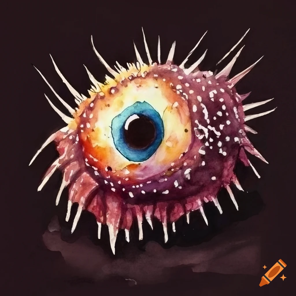 Surreal horror eyeball sea slug urchin illustration on Craiyon