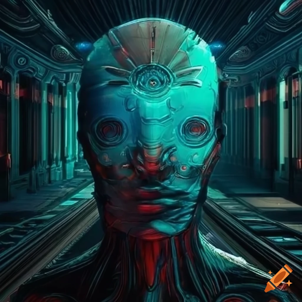 Intricate sci-fi design with bold colors on Craiyon