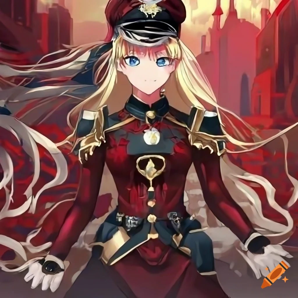 Anime Artwork Of A Fierce Commander Saint With Blue Eyes And Blonde