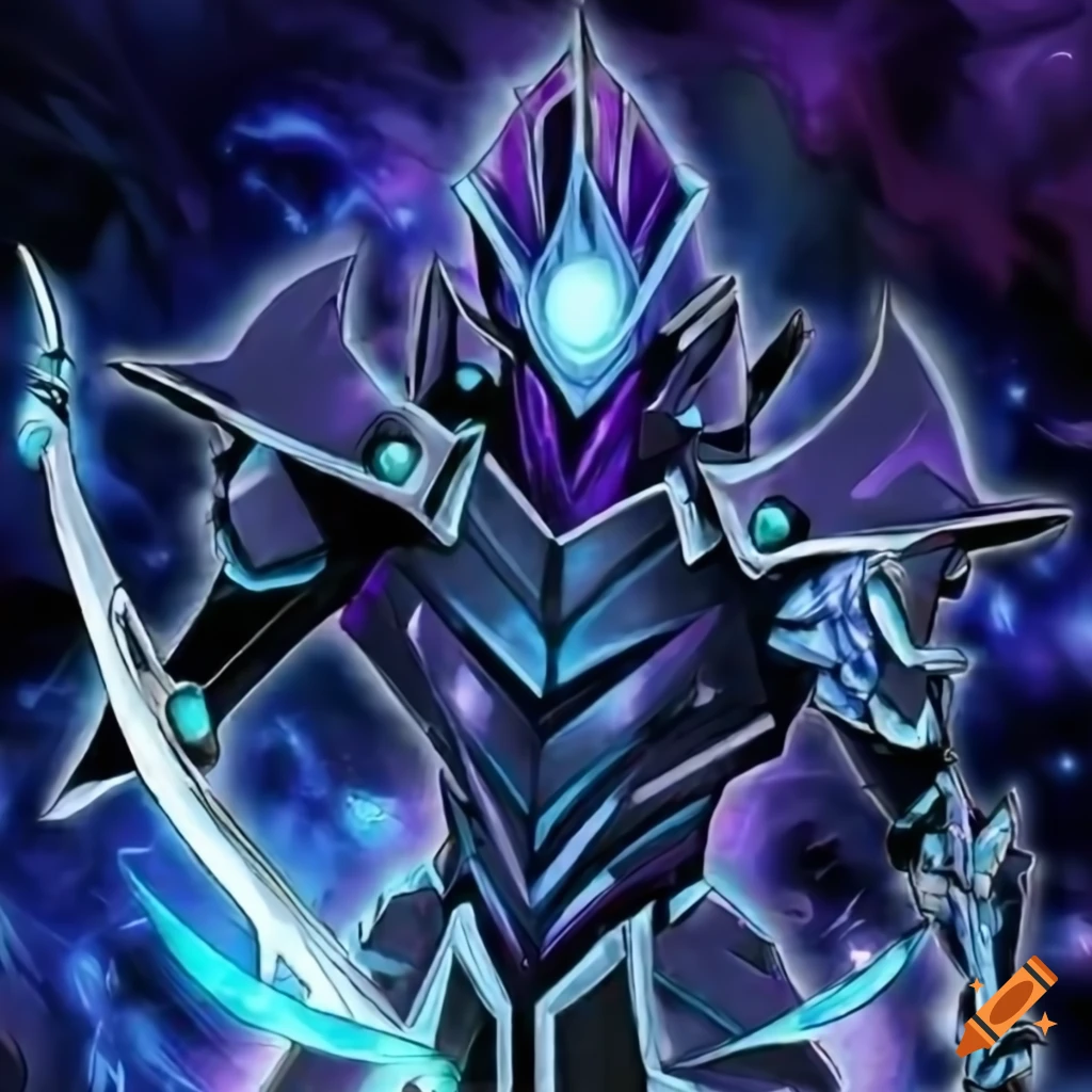 Yugioh card artwork of "The Phantom Knights of Shrouded Bow" with a ...