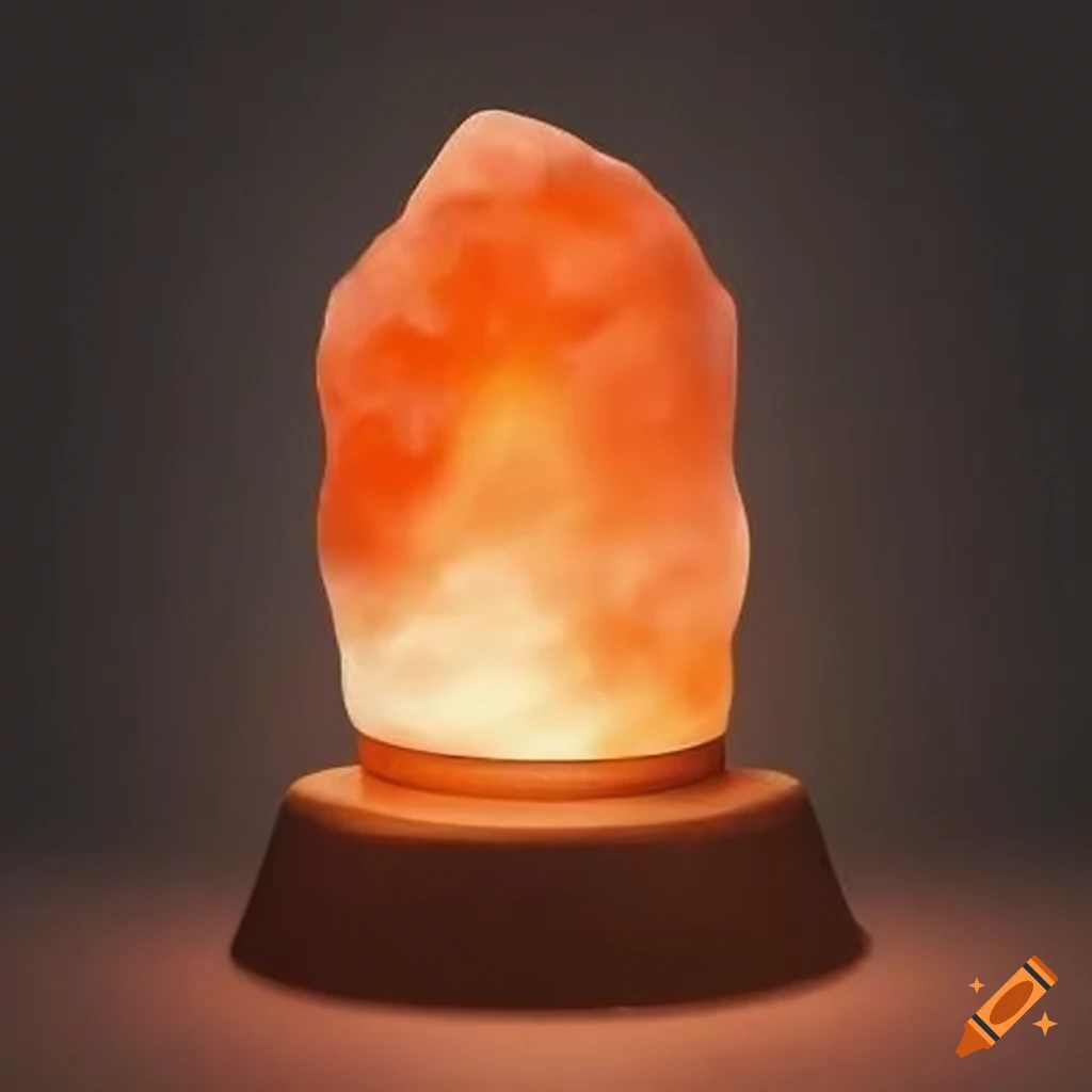 Anime-inspired salt lamp emitting warm glow on wooden base on Craiyon