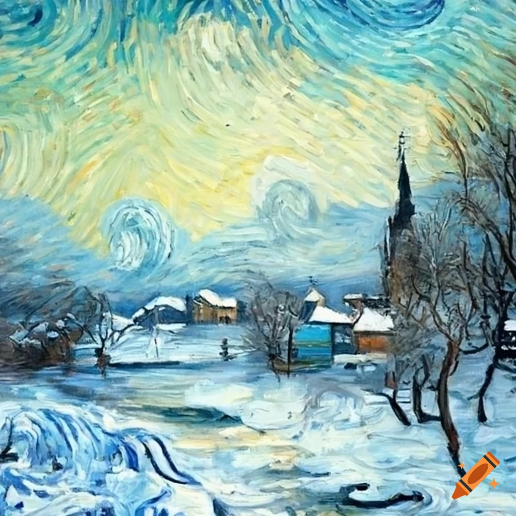 Van gogh winter landscape painting on Craiyon