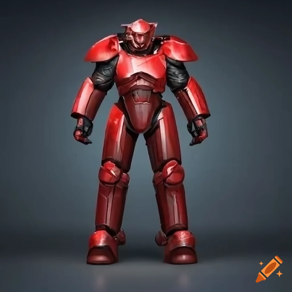 Full body power armor made of red crystals on Craiyon