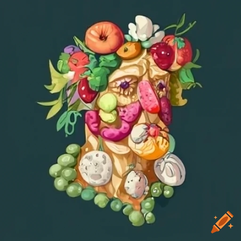 Portrait composed of vegetables and fruits in the style of Arcimboldo ...
