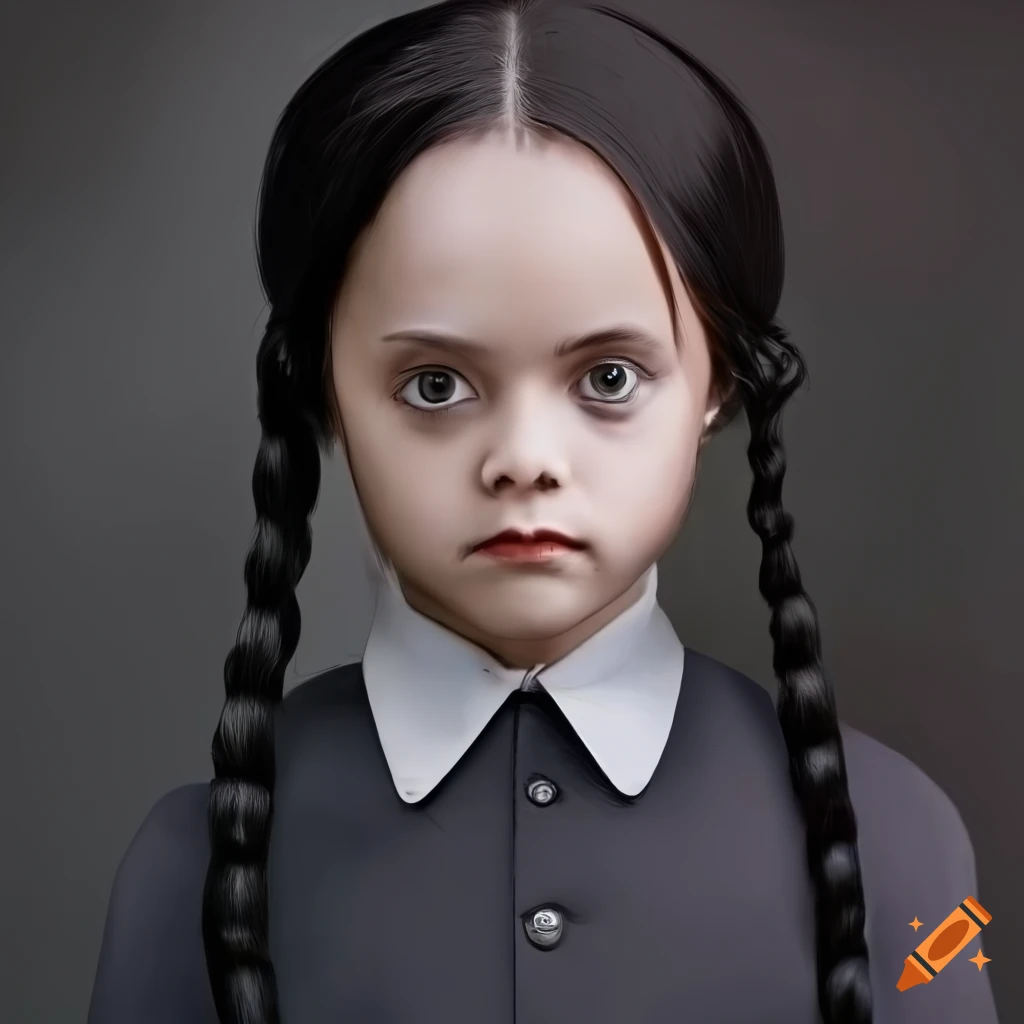 Photorealistic portrait of young wednesday addams on Craiyon