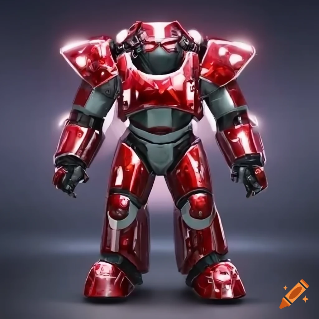 Large power armor made of red crystals on Craiyon