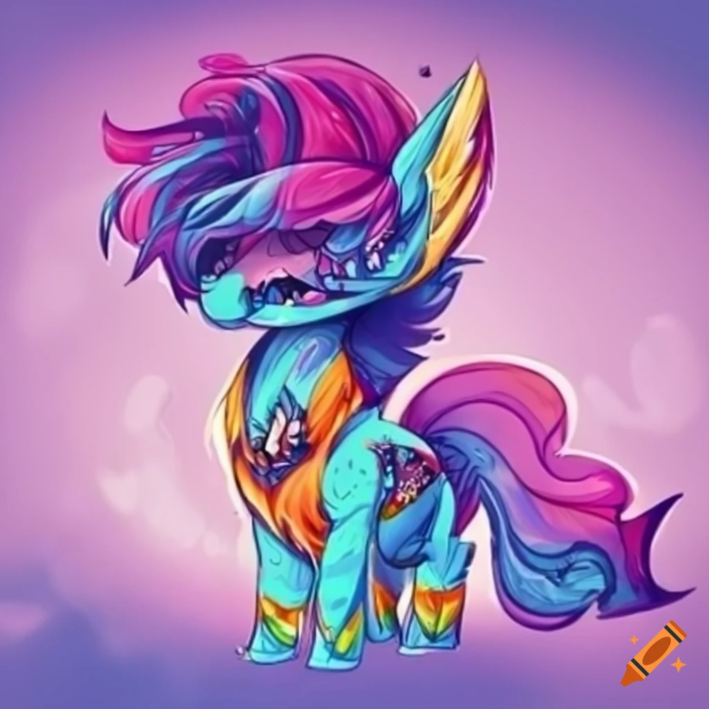 Intricately detailed vibrant my little pony bat pony design on Craiyon