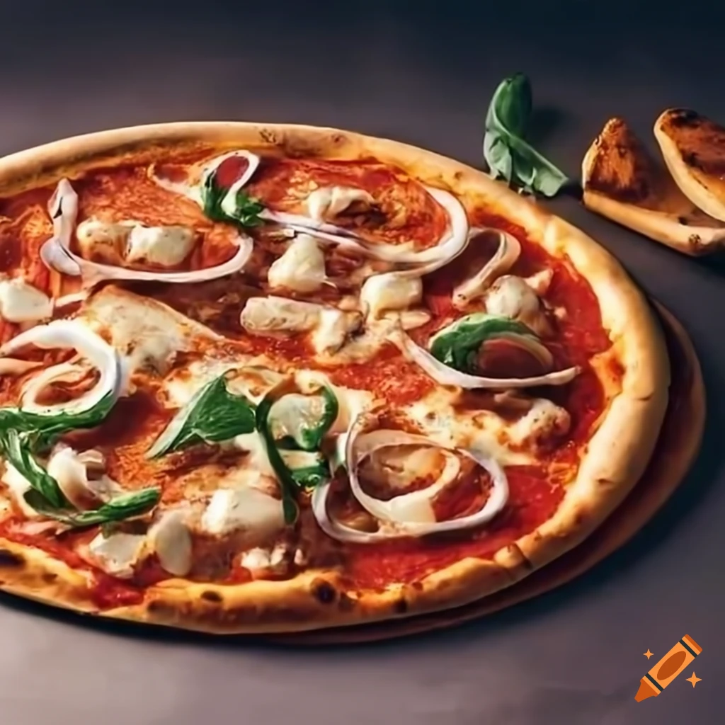 Delicious pizza topped with mozzarella cheese on Craiyon