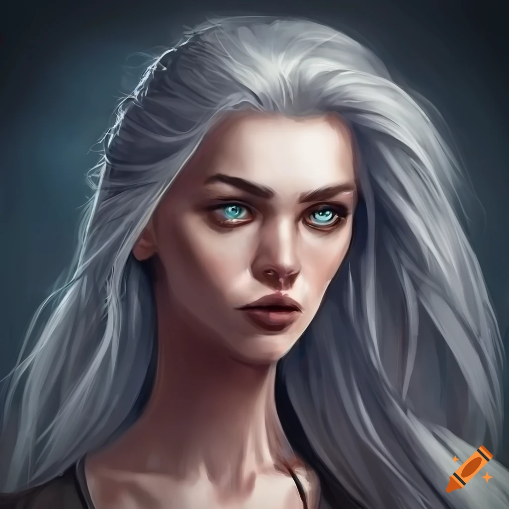 Portrait of a female medieval fantasy character with long silver hair ...