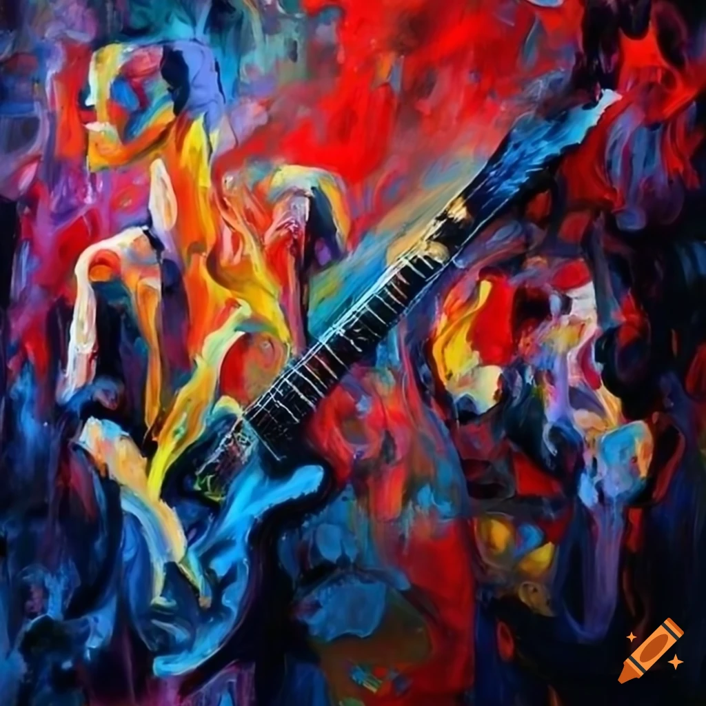 Abstract painting of a rock and roll band performance on Craiyon