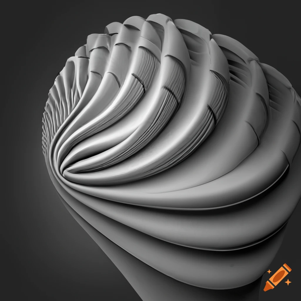Abstract grayscale 3D sculptural form with high detail on Craiyon
