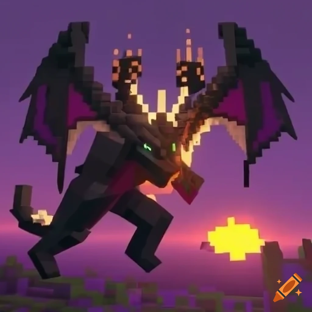 Minecraft player linca defeating the ender dragon in a speedrun on Craiyon