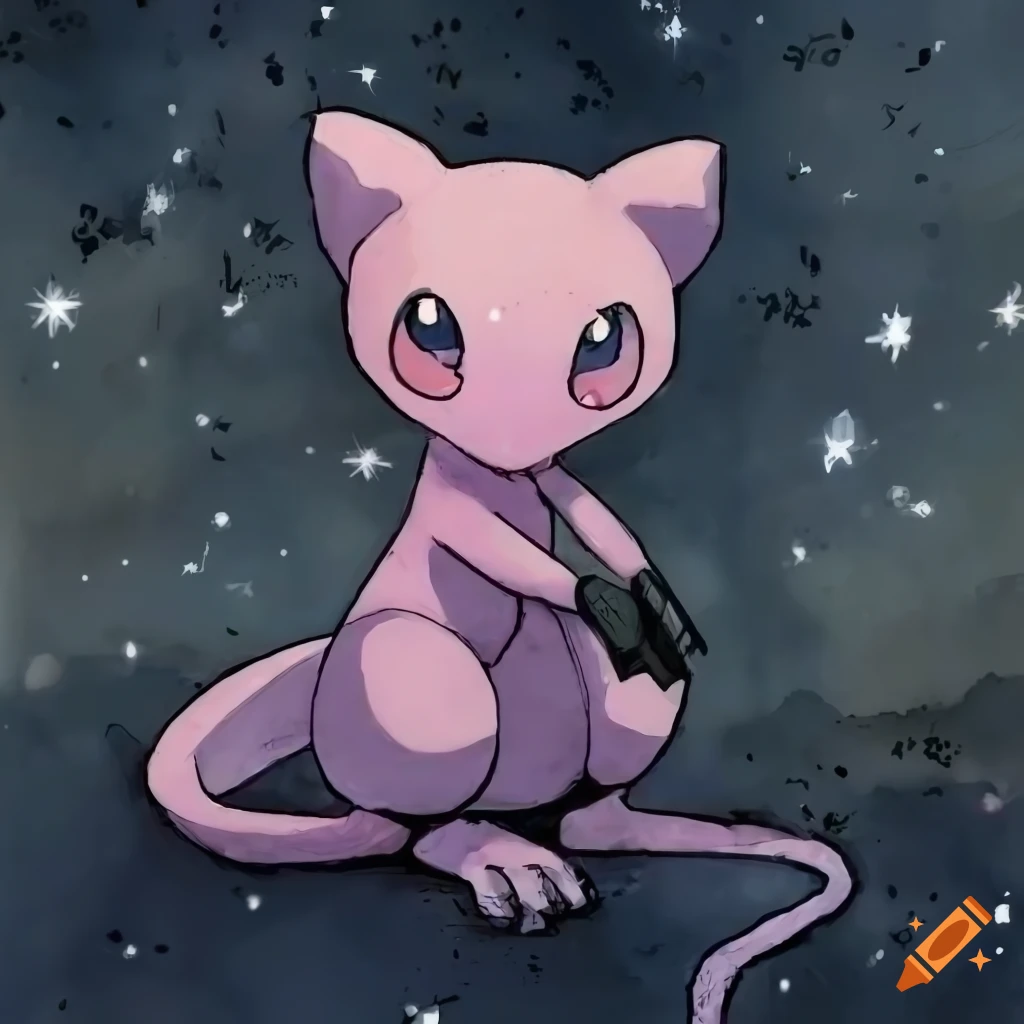 Mew (Pokémon) under a starry sky in detailed artwork, Metal Gear Solid ...