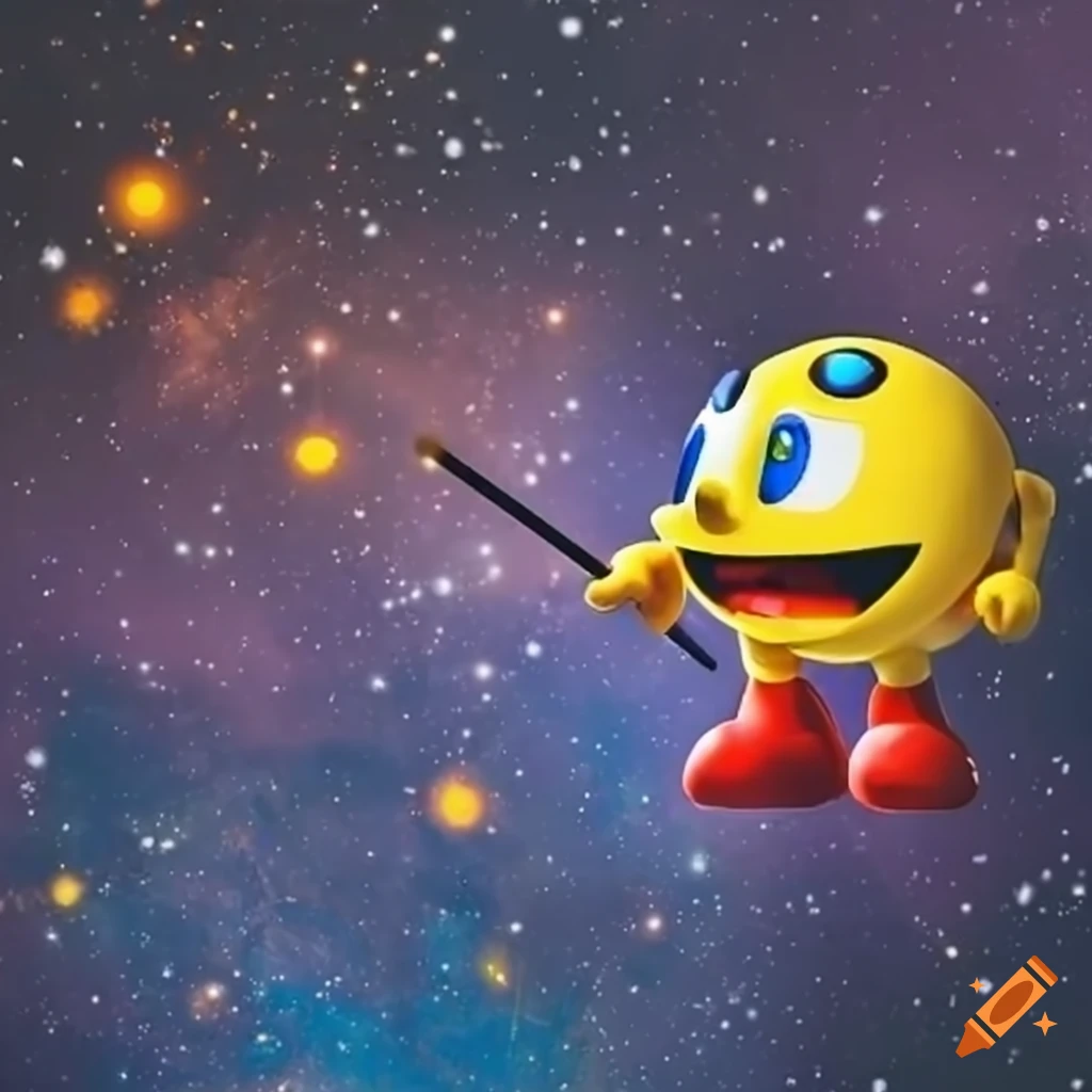 Pac-man in a space setting on Craiyon