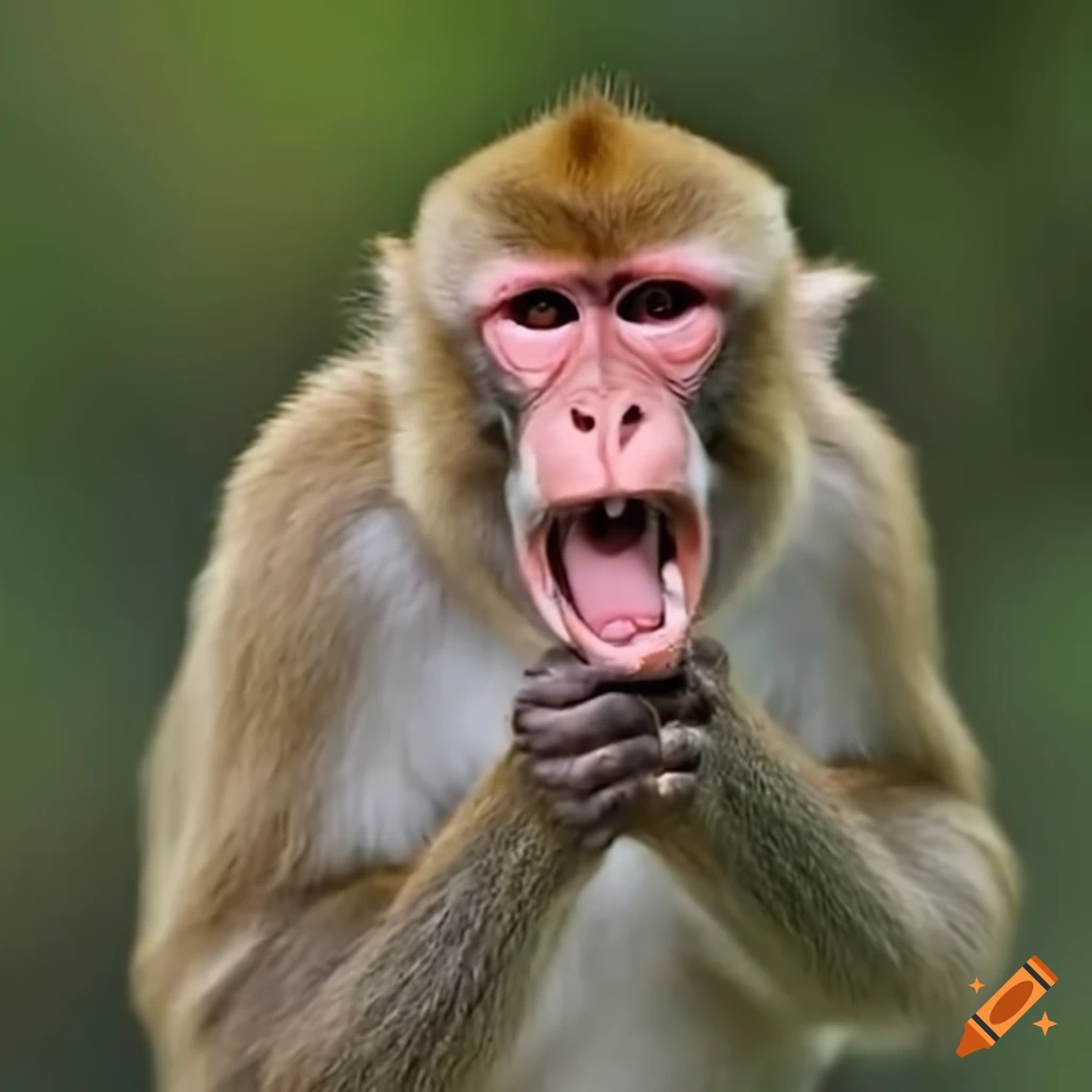 Monkey displaying fear and screaming on Craiyon