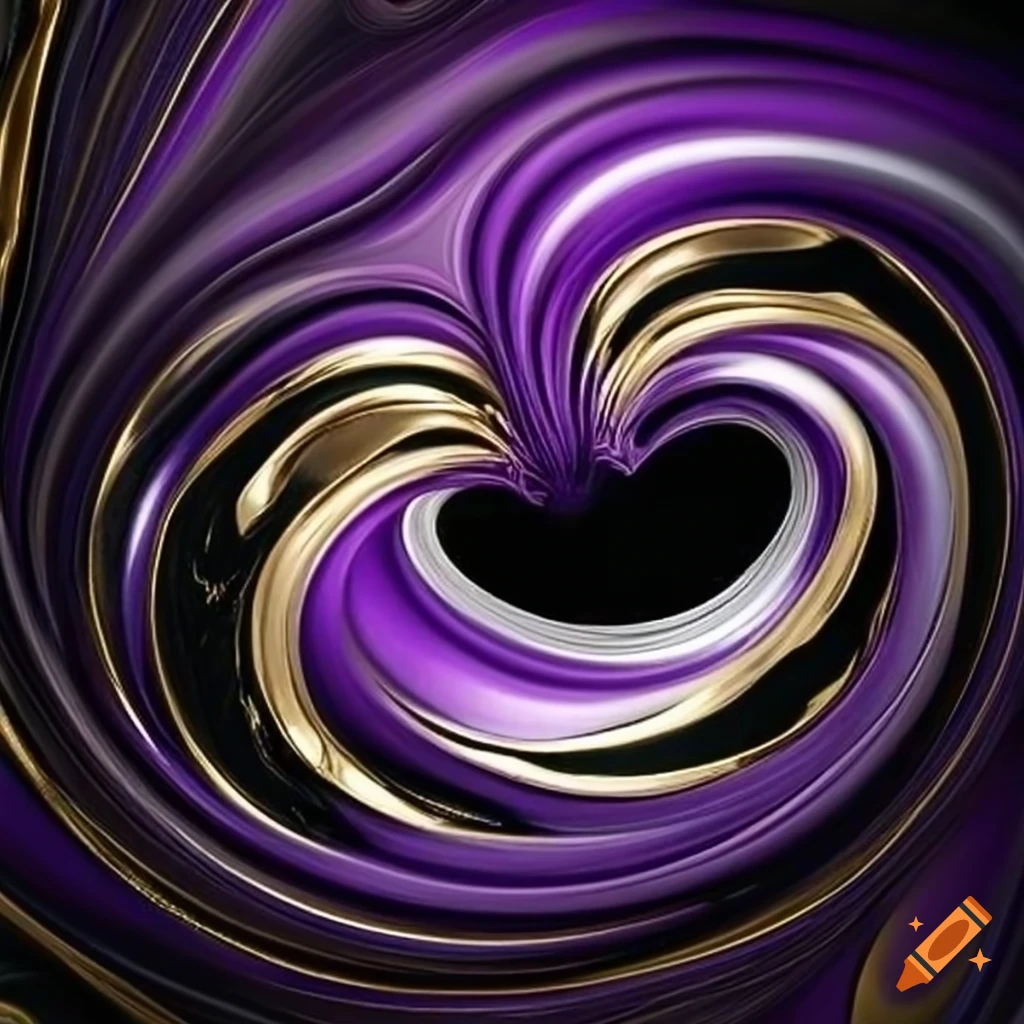 Surreal flowing curvy forms in gold, black, silver, purple, and white colors on Craiyon