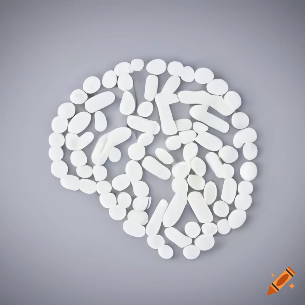 Central nervous system logo made of white medication on grey background ...