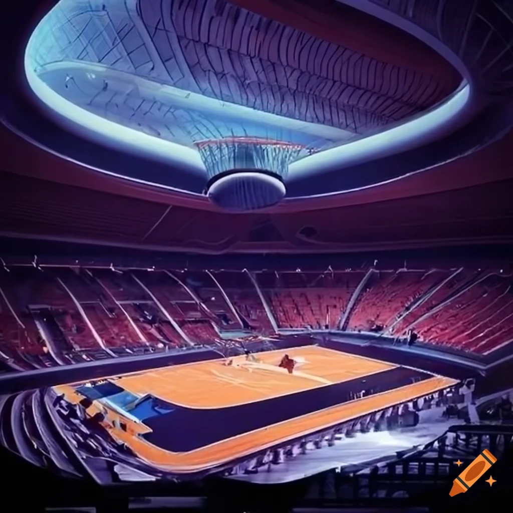 Futuristic parametricist basketball arena on Craiyon