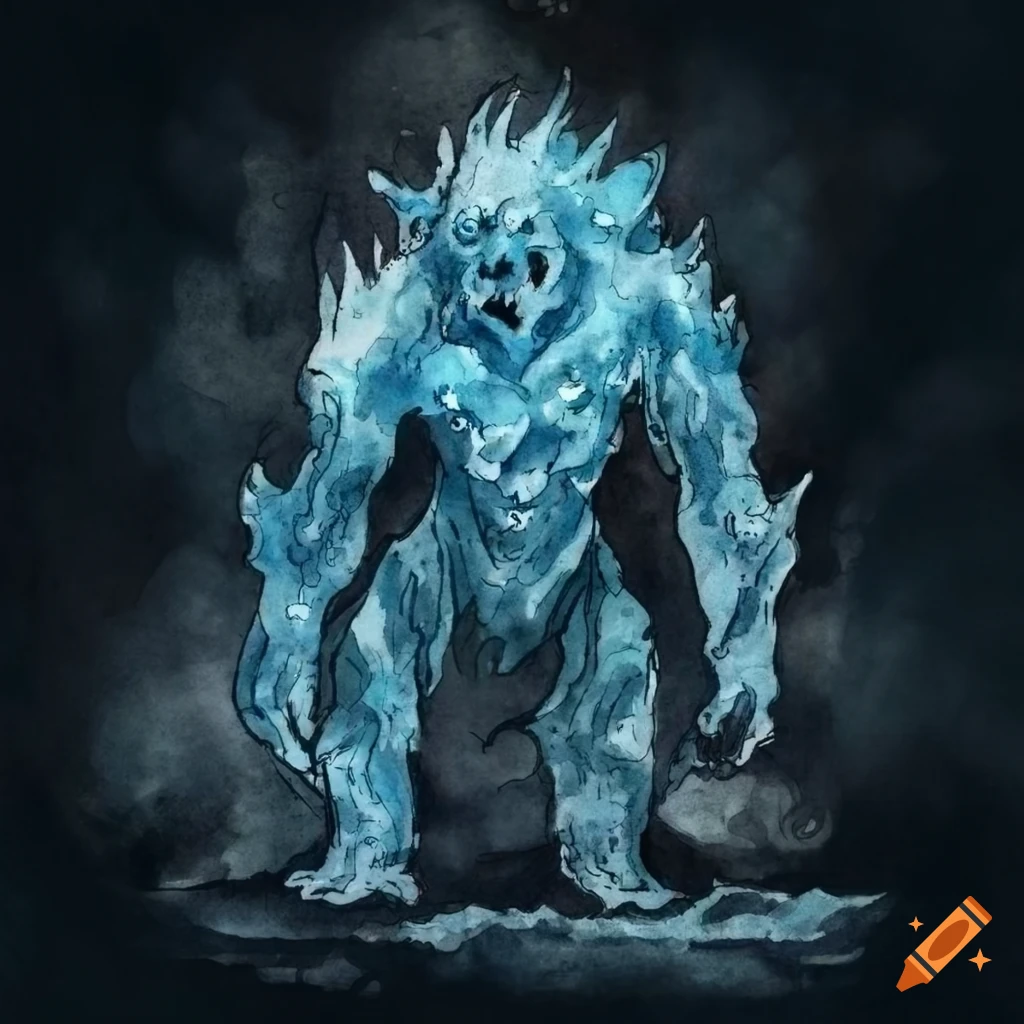 Dark horror ice elemental winter demon full body illustration on Craiyon