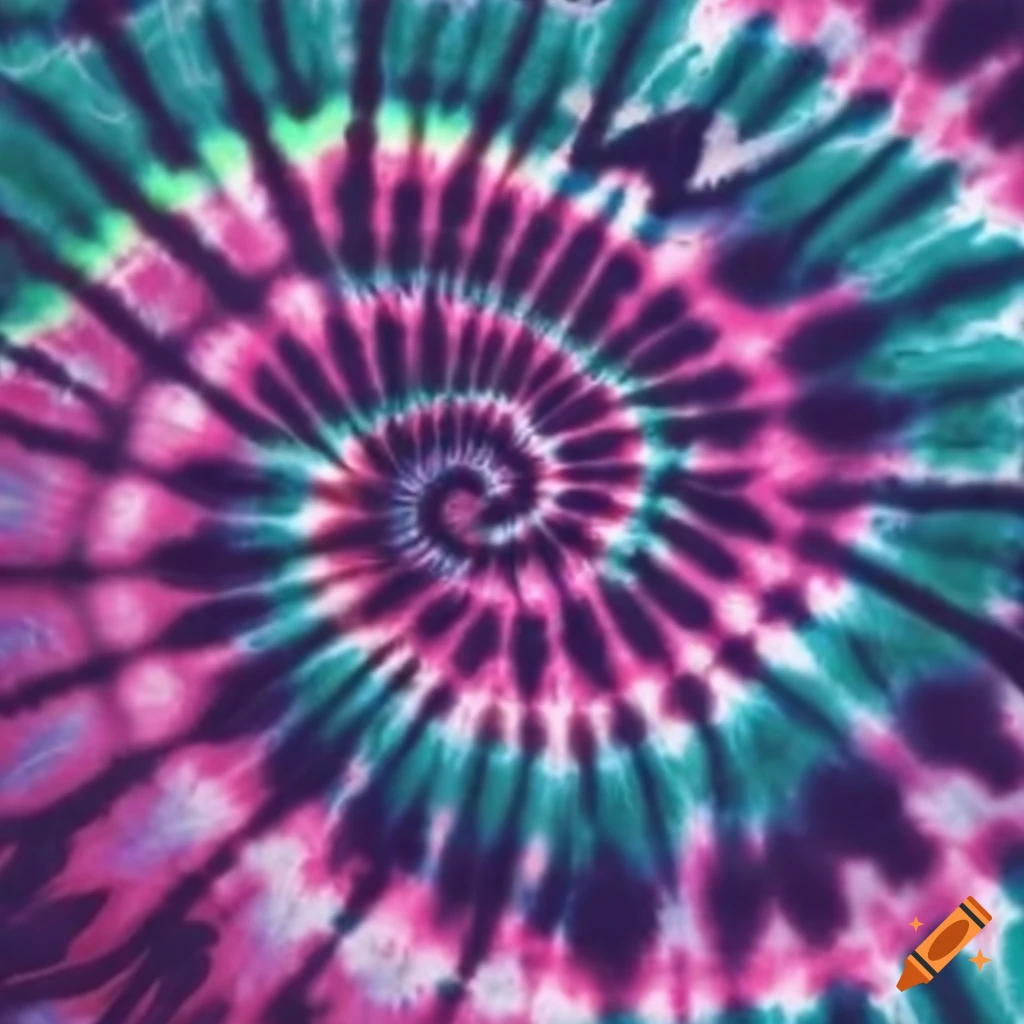 Psychedelic tie dye pattern in deep purples and greens on Craiyon
