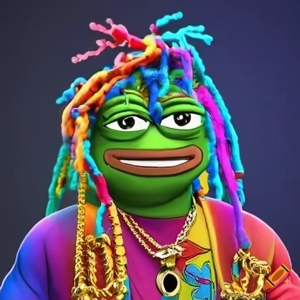 Colorful Pepe the Frog in rapper attire with dreadlocks and Lil Pump ...