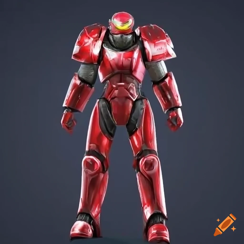 Full body power armor made of red crystals on Craiyon