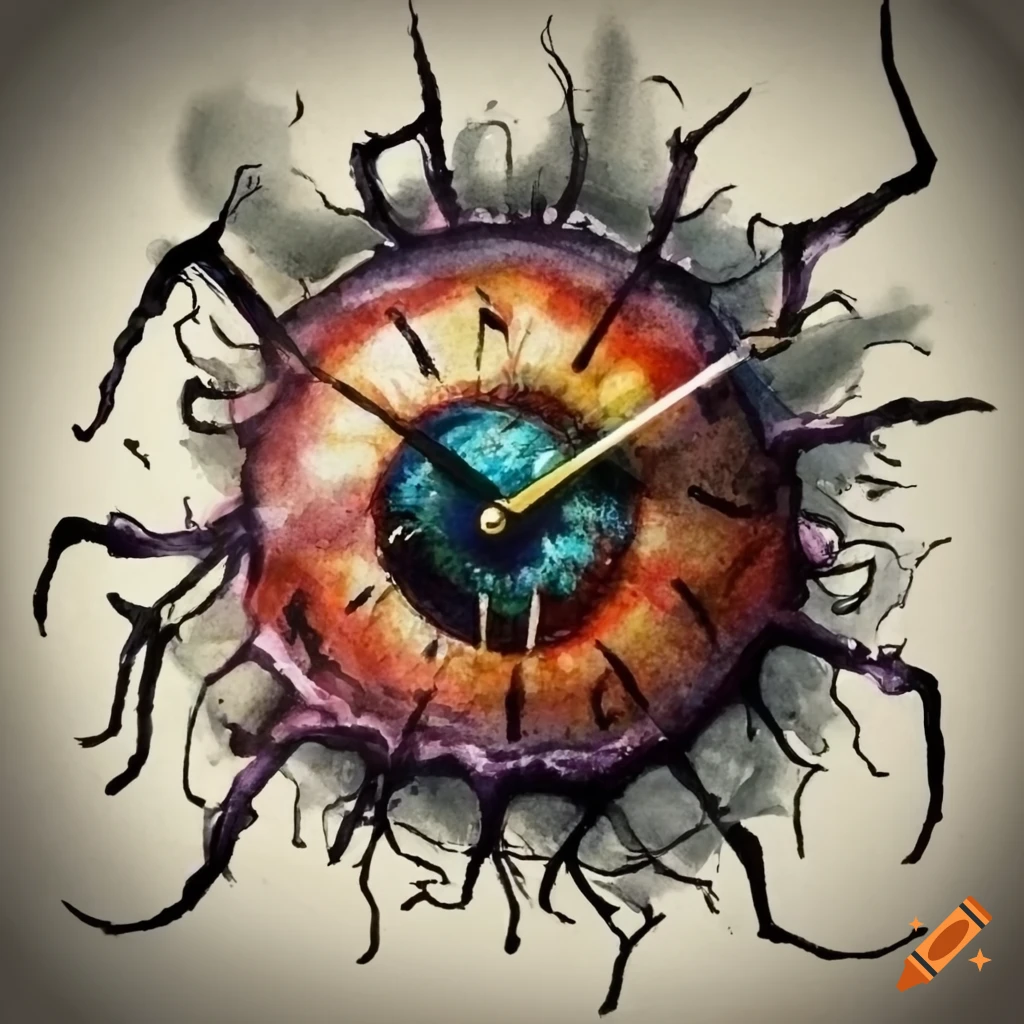 Horror eyeball spider clock in a Lovecraftian setting on Craiyon