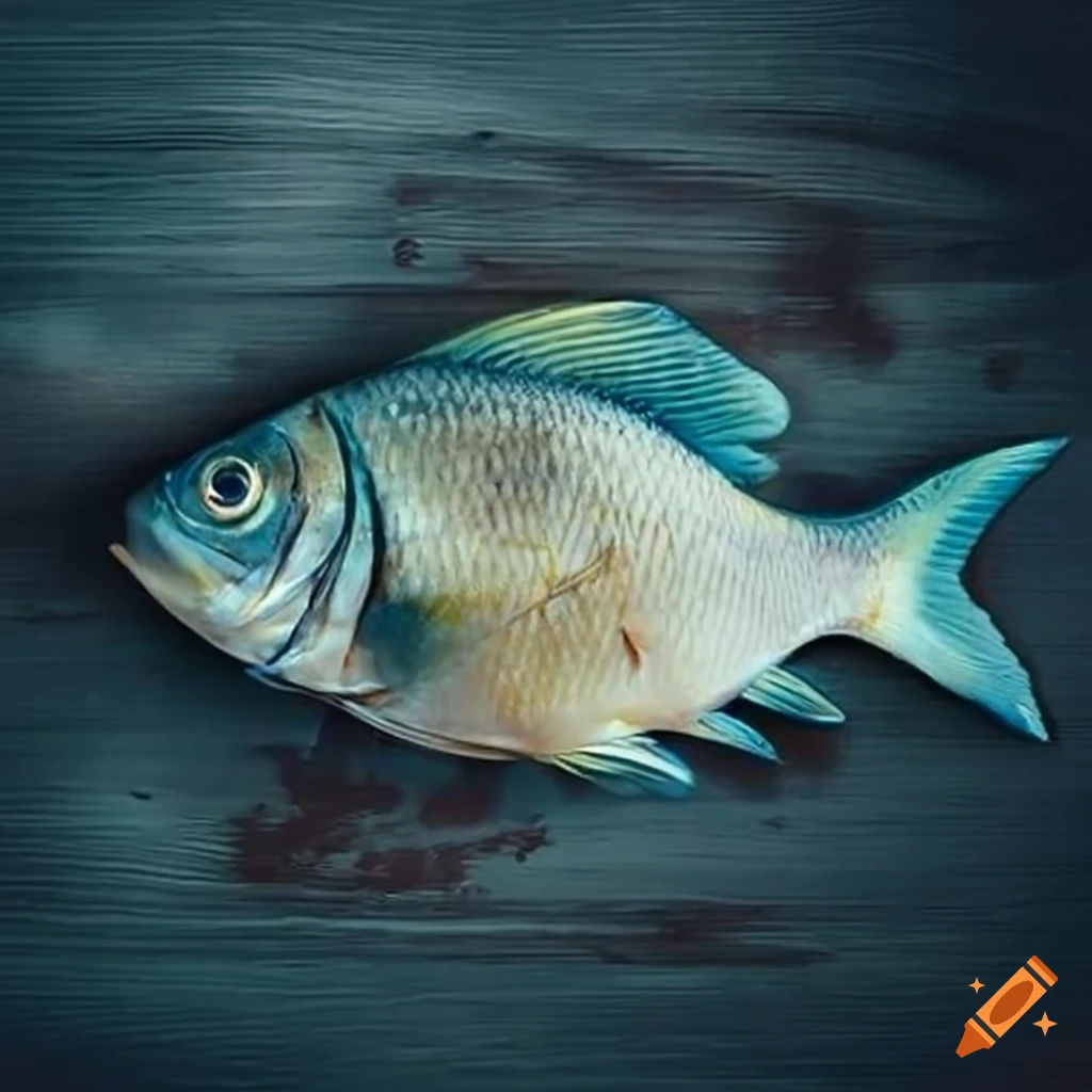 Fish lying flat on a table on Craiyon