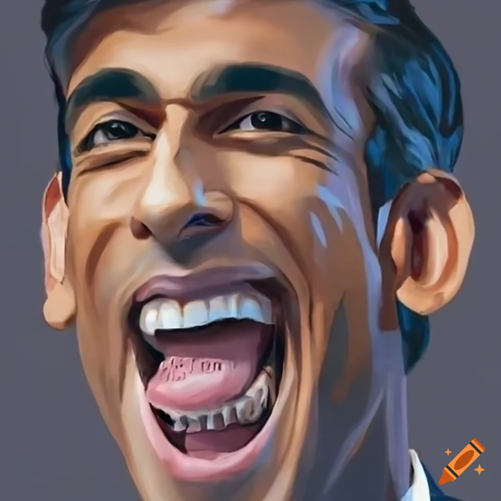 Donkey resembling Rishi Sunak laughing on Craiyon