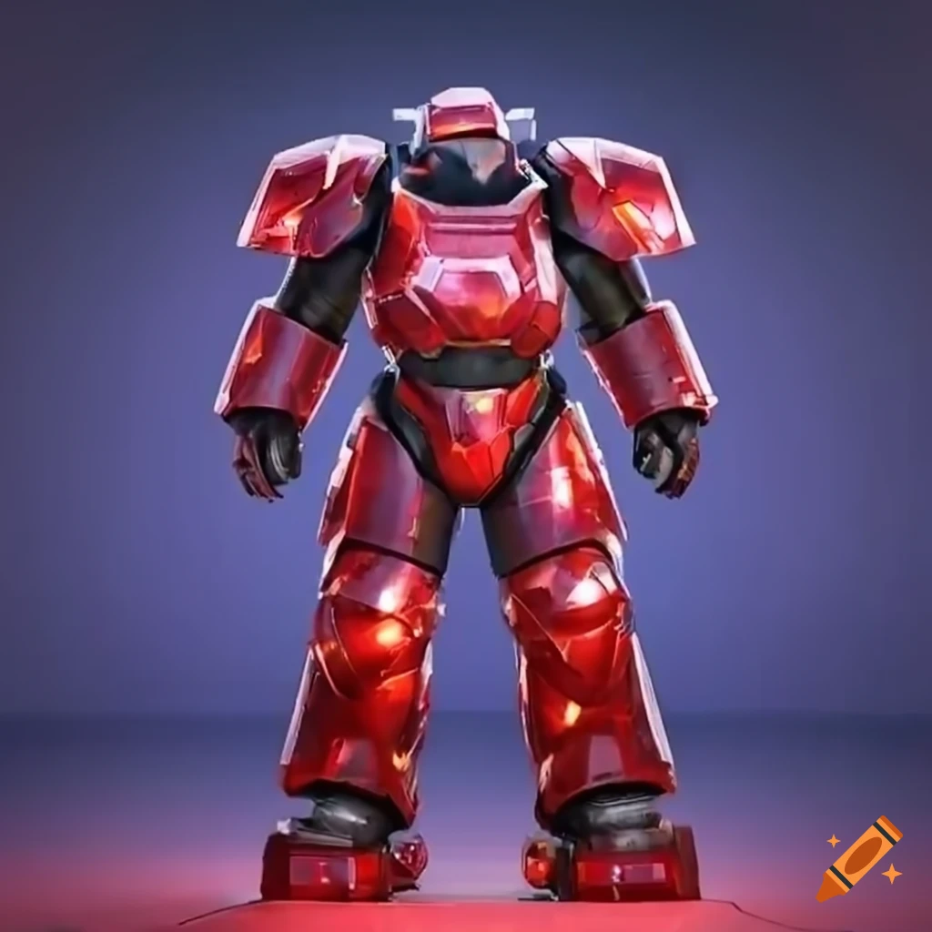 Full body power armor made of red crystals on Craiyon