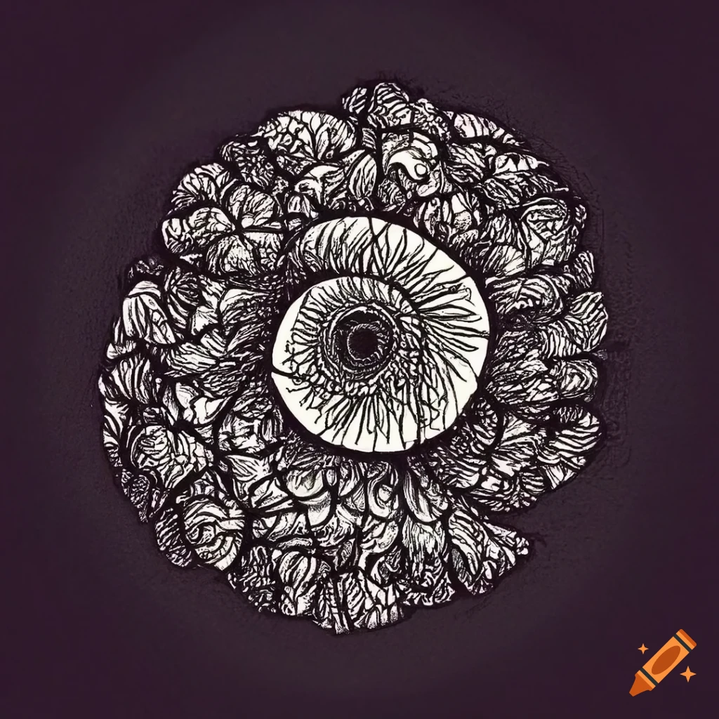 Intricate Escher-inspired single-line landscape spiral with a kodama ...