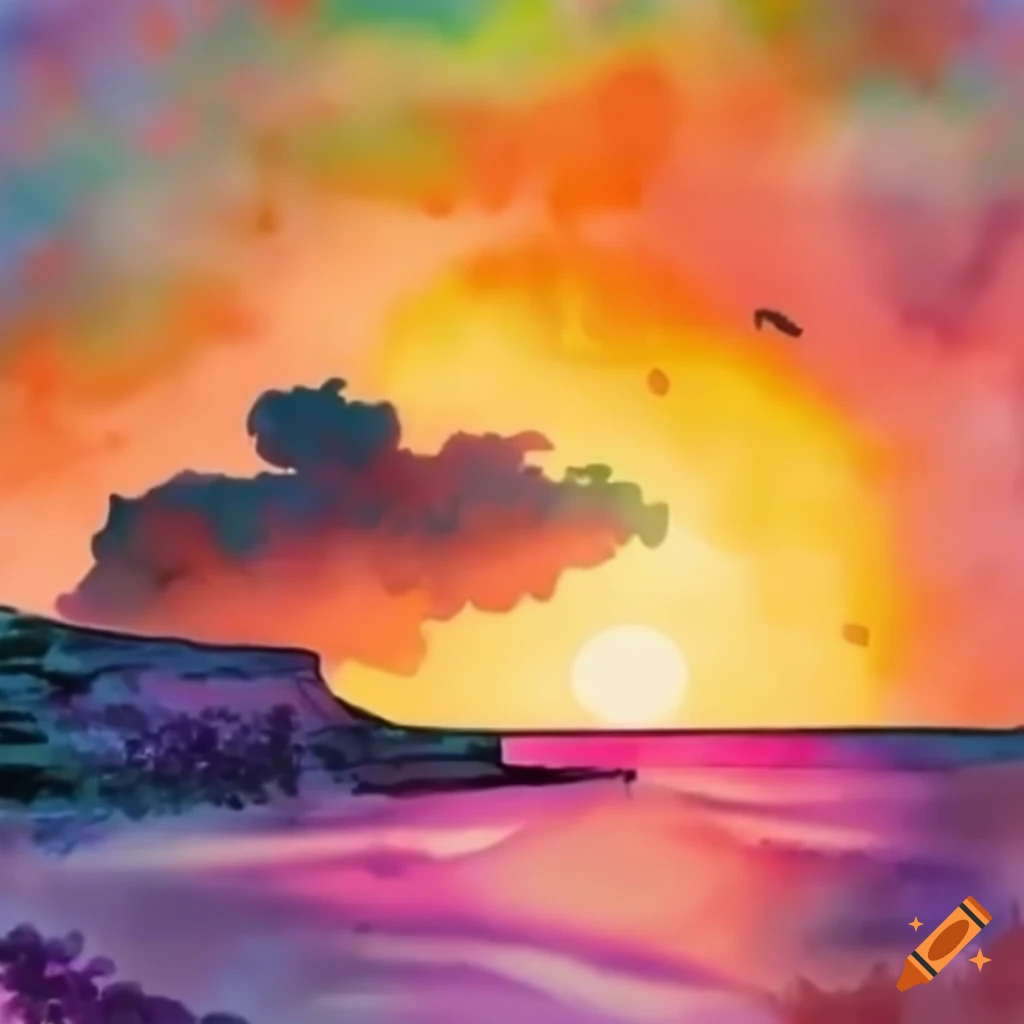 Colorful and animated sunset over a sandy gozo beach on Craiyon