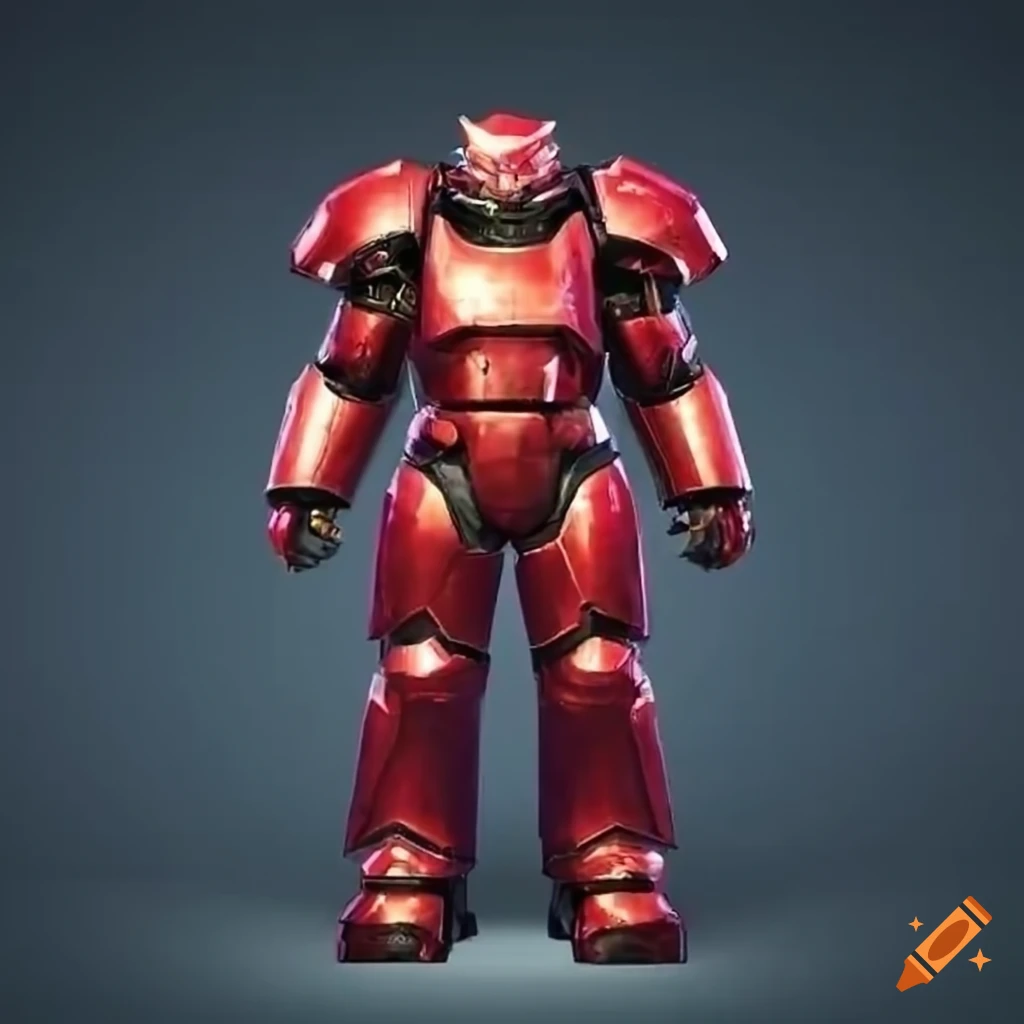 Full body power armor made of red crystals on Craiyon