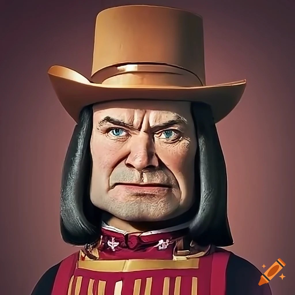 Lord farquaad dressed in cowboy attire with a goatee on Craiyon
