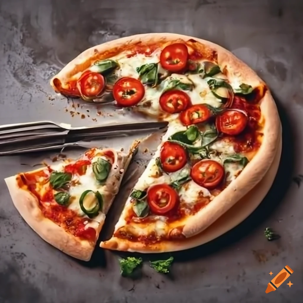 Delicious deep-dish pizza with bell pepper toppings and tomato sauce on Craiyon