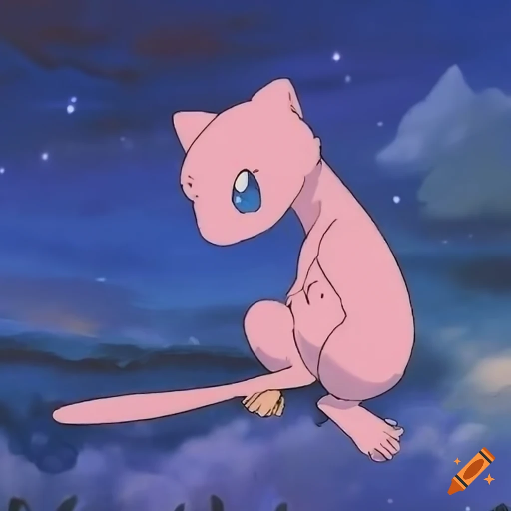 Mew under starry sky in studio ghibli style on Craiyon