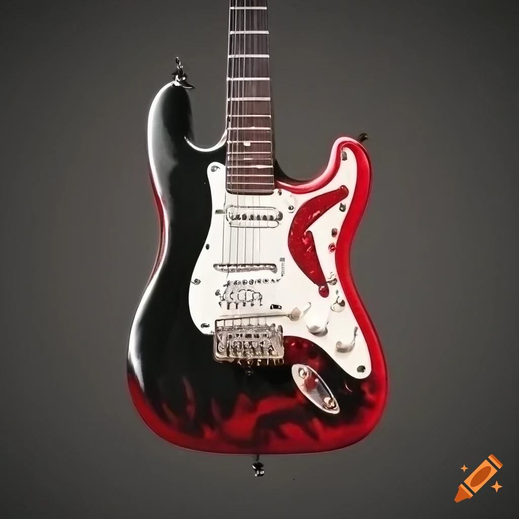 Red, black, and white stratocaster guitars on Craiyon