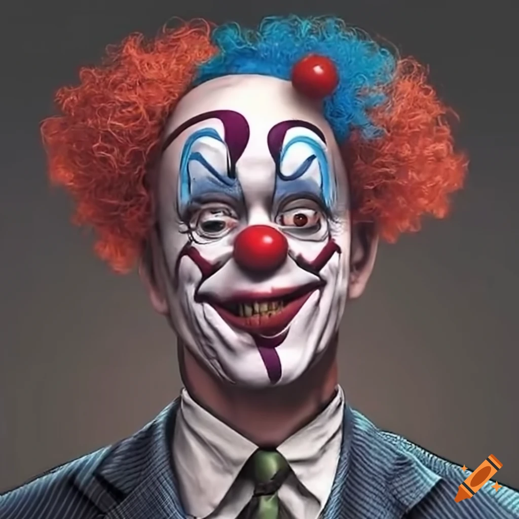 Clown secret agent Trigsy in pinstripe business suit on Craiyon