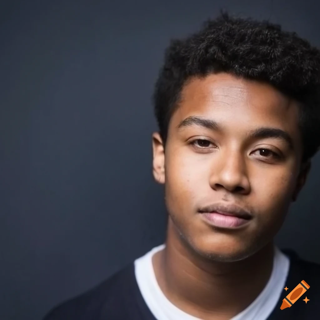 Headshot of a serious 18-year-old man with black and Asian heritage on ...