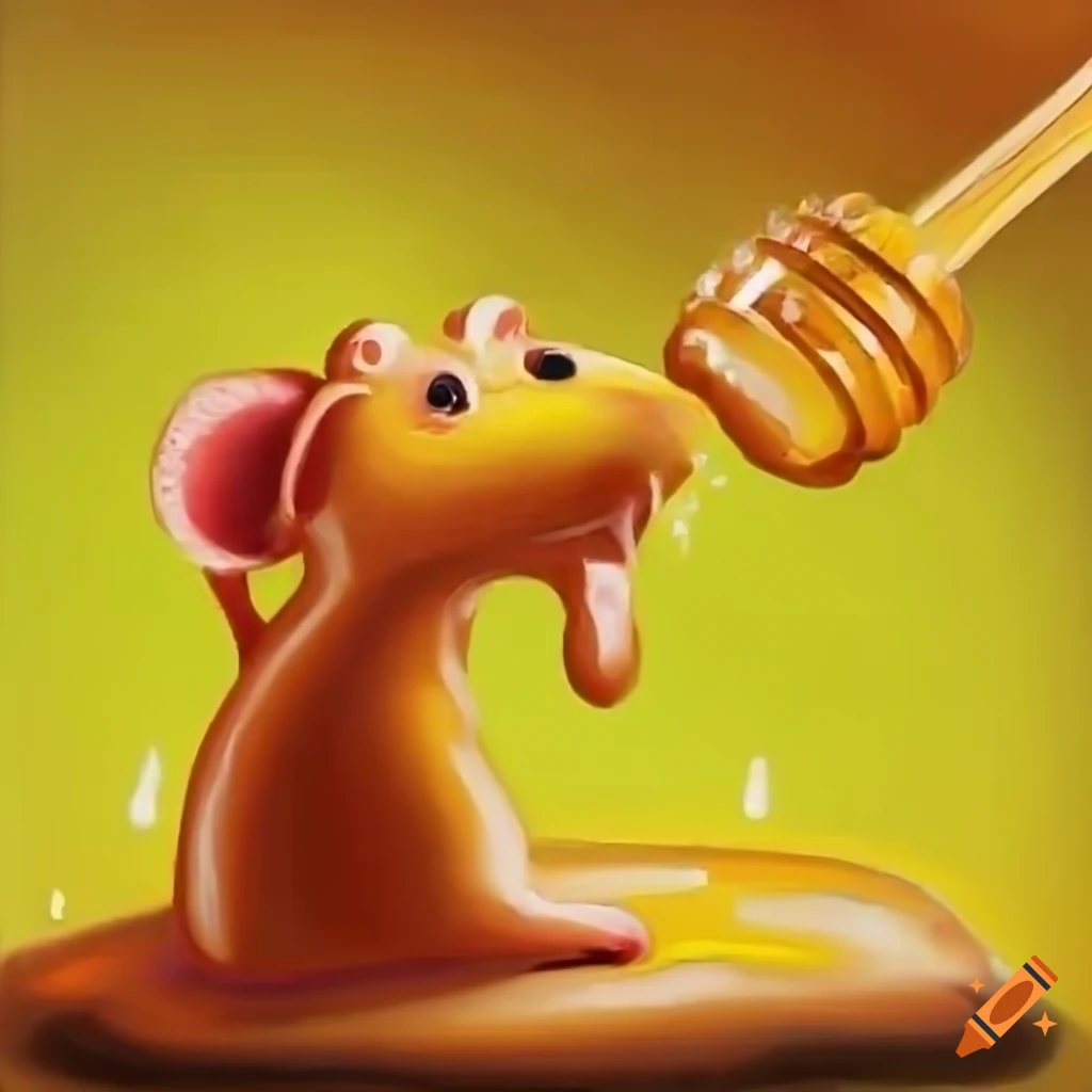 Cute storybook mouse made of dripping honey in a honey pot oil painting ...