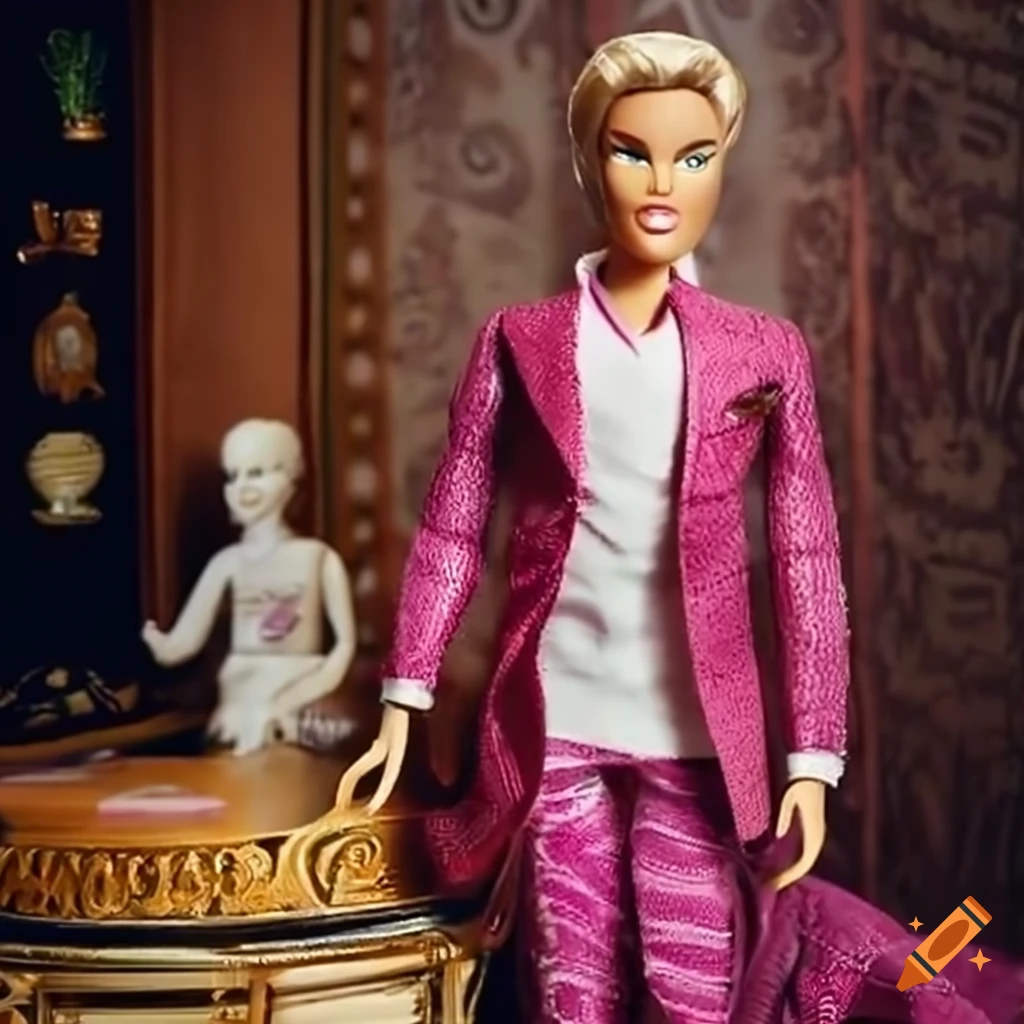 Ken doll in a surreal artistic setting with eclectic interiors on Craiyon